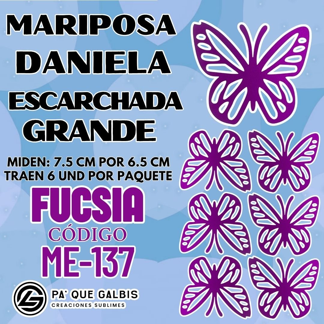 Mariposas Grandes Daniela Fuscia Escarchada 1 paquete contiene 6 und ...